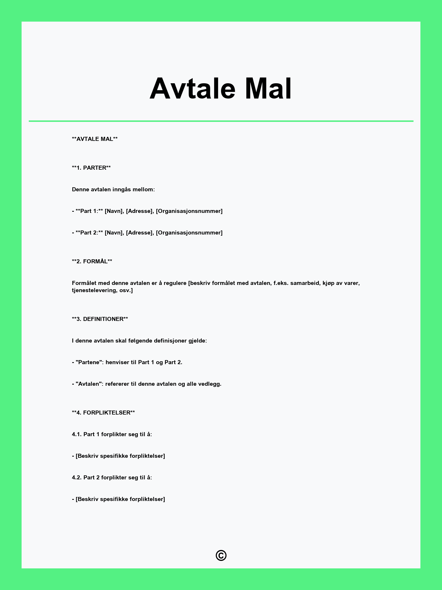 Leiekontrakt Bobil Privat