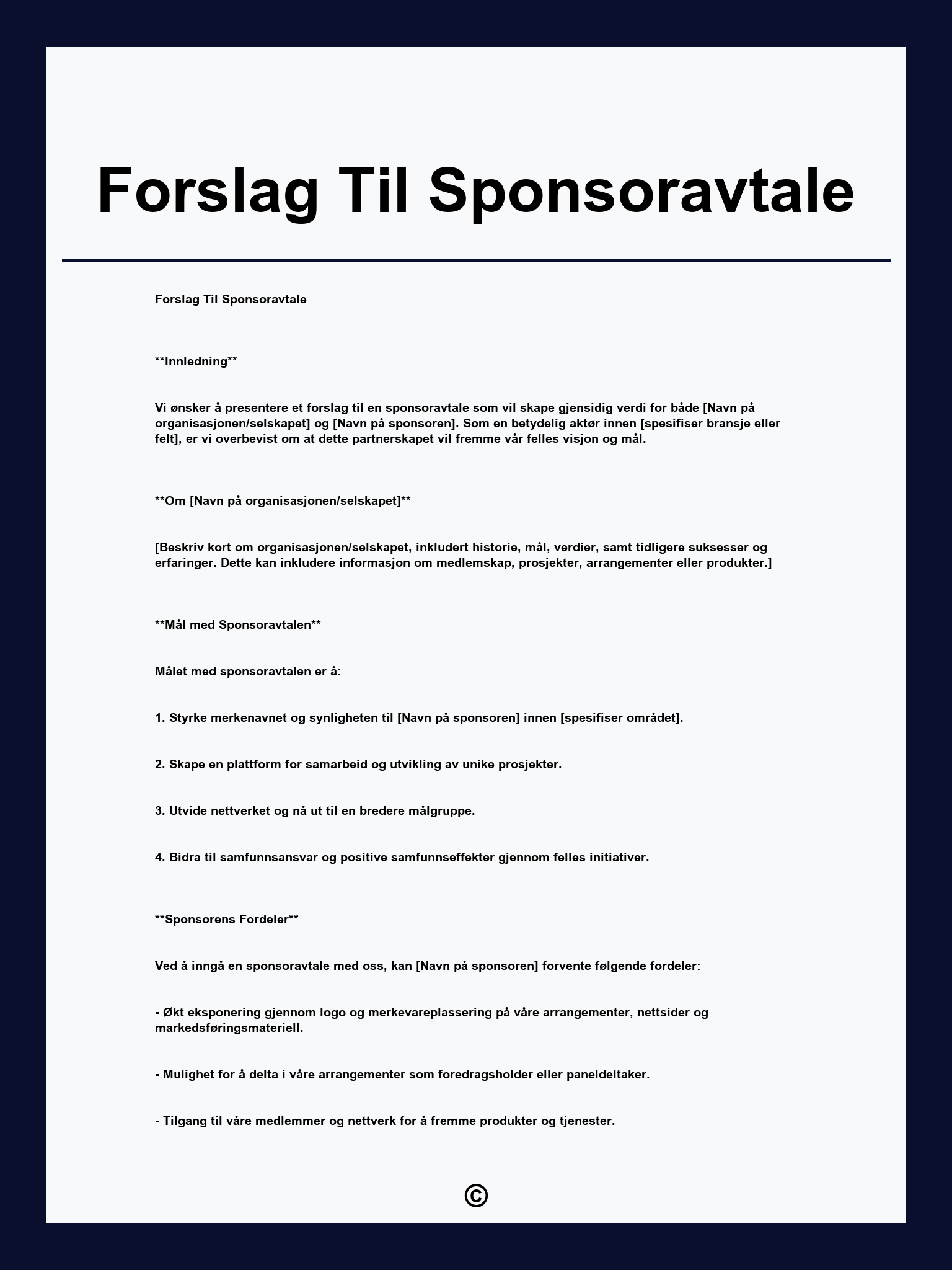 Forslag Til Sponsoravtale