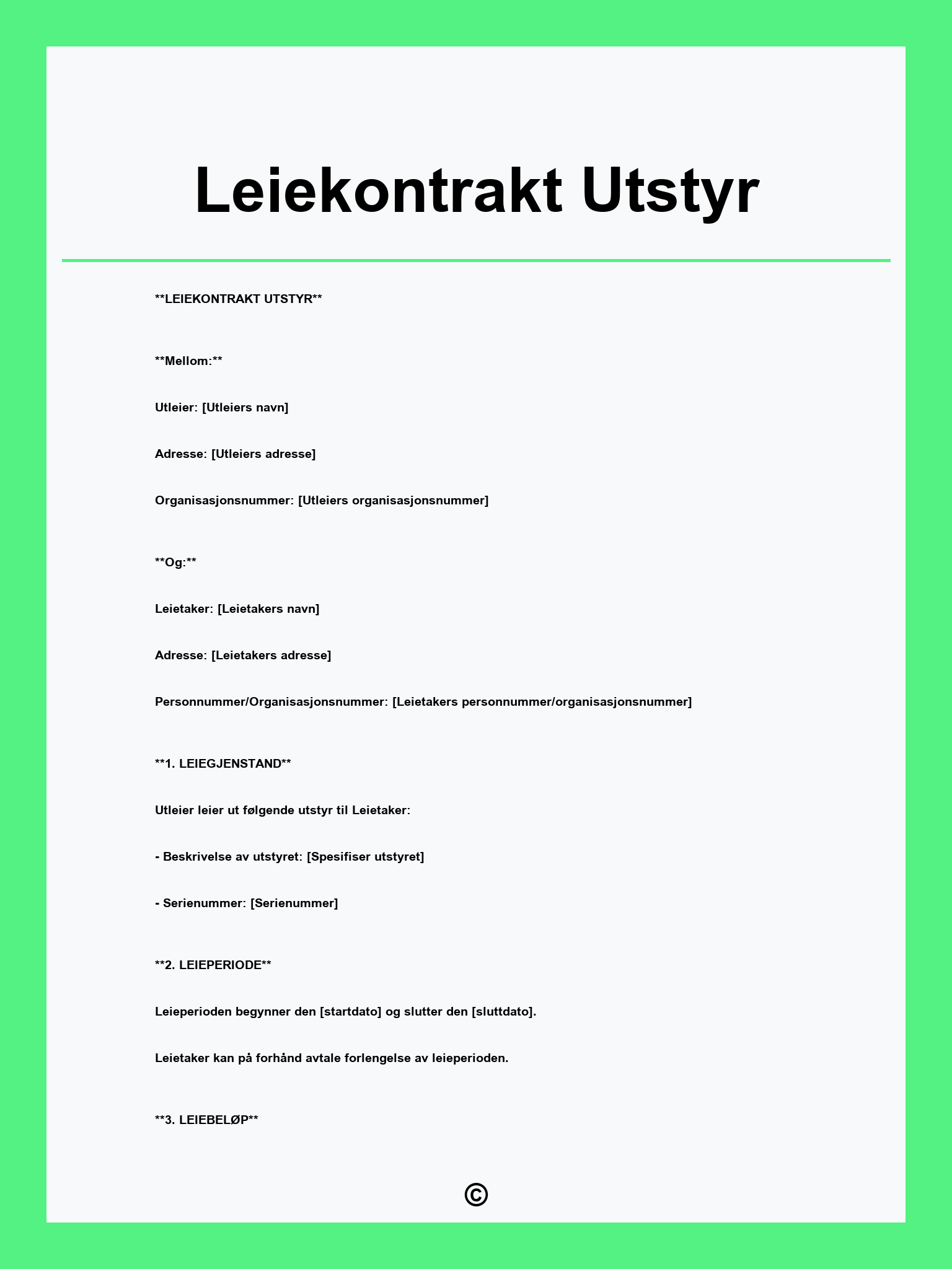 Leiekontrakt Utstyr