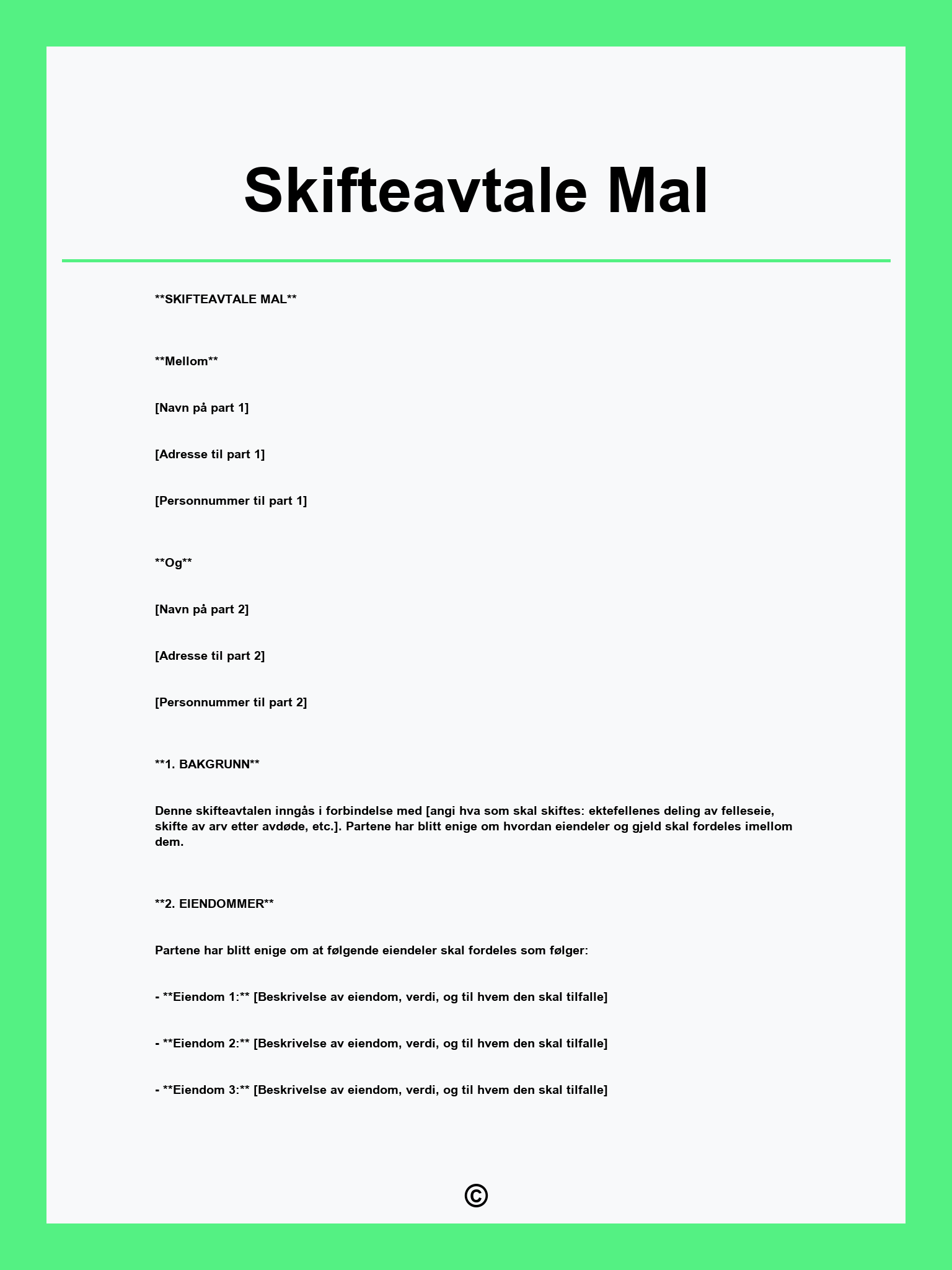 Skifteavtale Mal